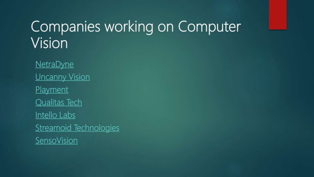 Computer vision ppt | PPTX | Artificial Intelligence | Technology ...