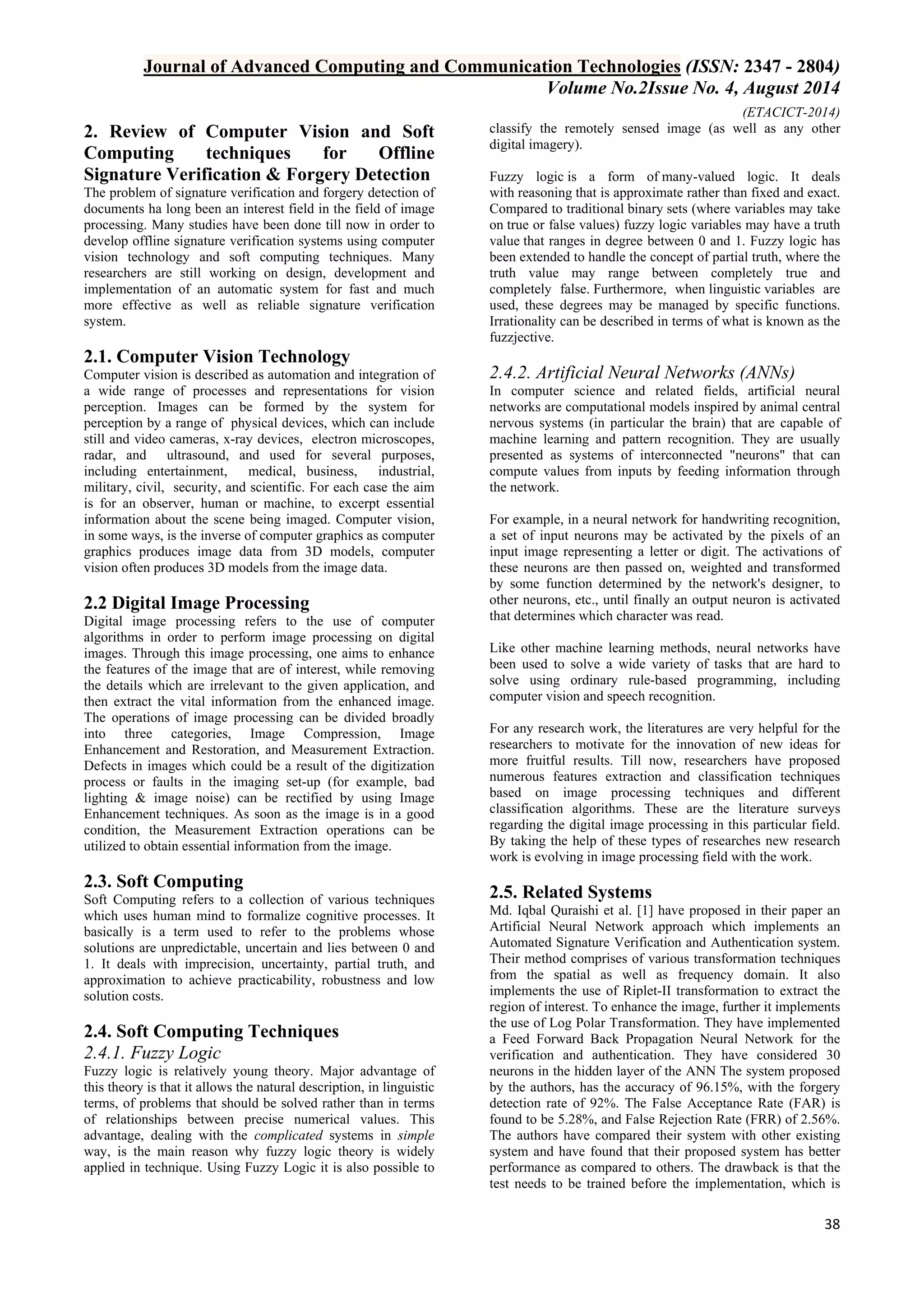 Computer Vision Approaches For Offline Signature Verification And Forgery Detection A Survey Pdf