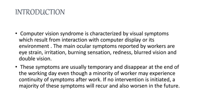 Computer vision syndrome | PPTX | Eye and Vision Conditions | Diseases ...