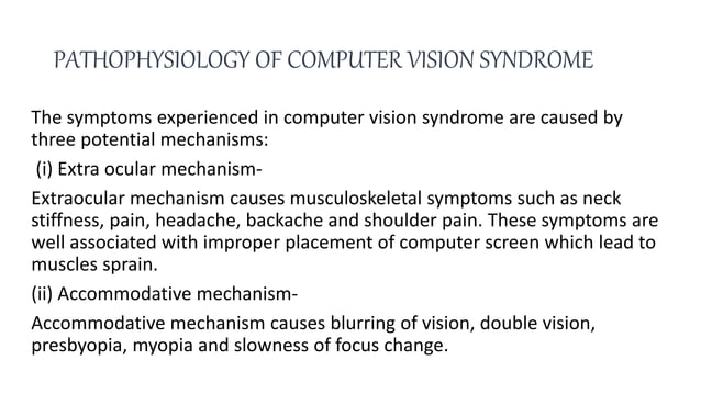 Computer vision syndrome | PPTX | Eye and Vision Conditions | Diseases ...