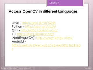 Computer vision and Open CV | PPT