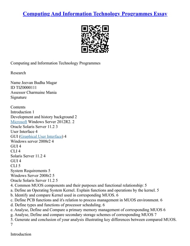 Computing And Information Technology Programmes Essay | PDF