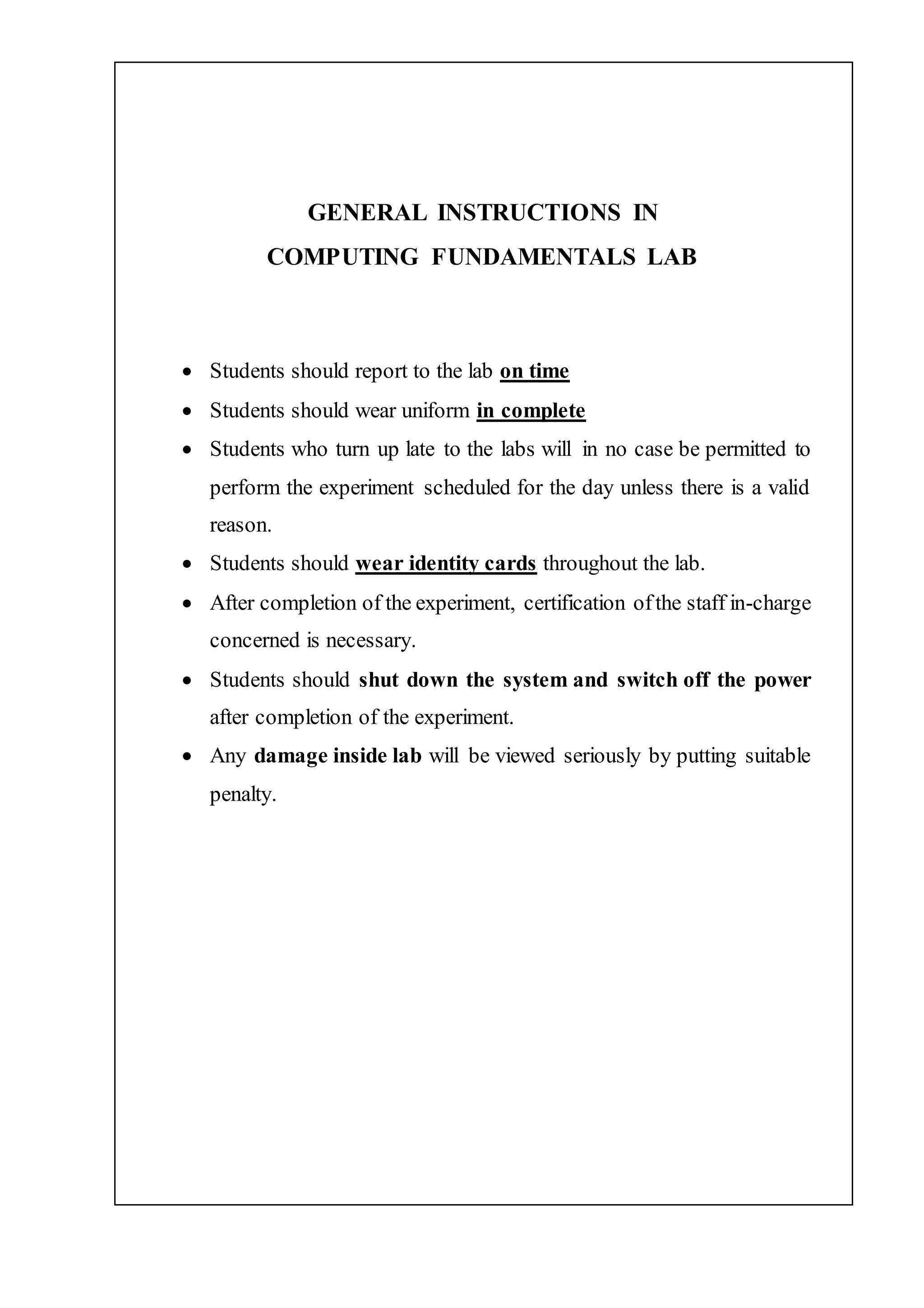 Computing fundamentals lab record - Polytechnics | DOCX