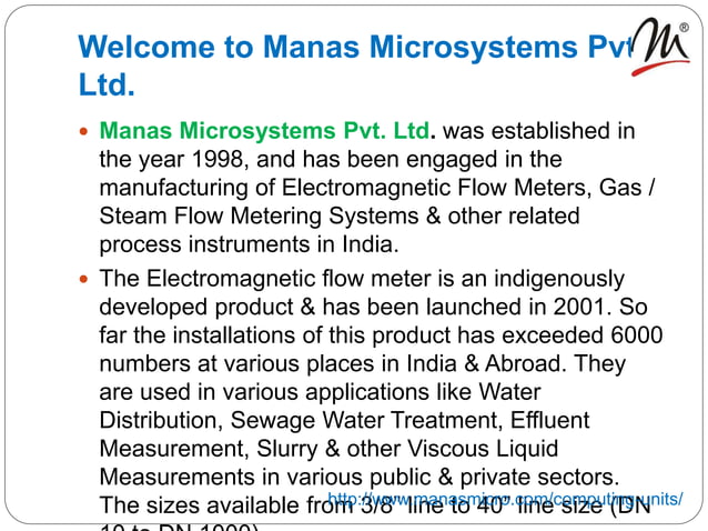 Water Mass Flow Computing Unit | Manas Microsystems Pvt. Ltd. | PPT