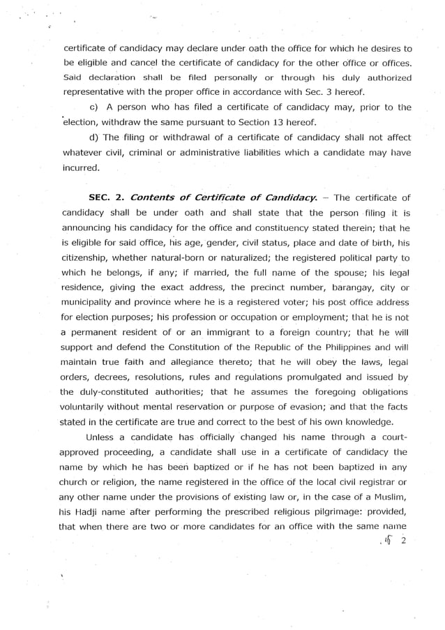 Guidelines for Filing of Candidacy | PDF