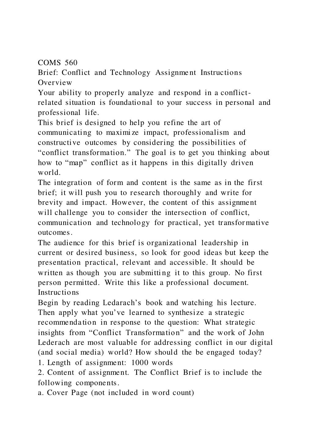 COMS 560Brief Conflict and Technology Assignment Instructions | PDF