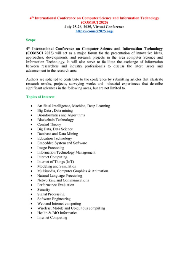 Submit Now-4th International Conference on Computer Science and Information Technology (COMSCI ...