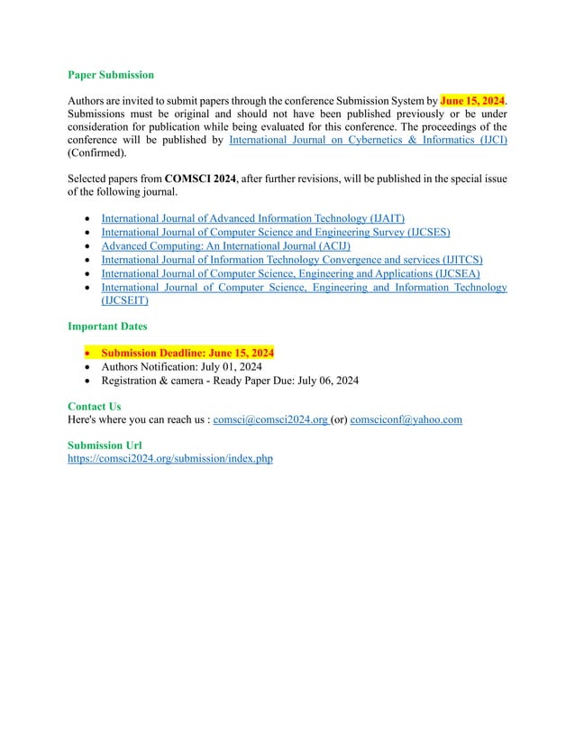 3rd International Conference on Computer Science and Information Technology (COMSCI 2024) | PDF