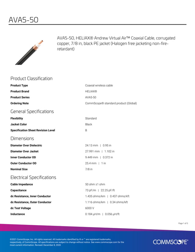 Comscope 7 8 coax ava5-50 | PDF