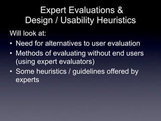Game Design 2: Expert Evaluation of User Interfaces | PPT