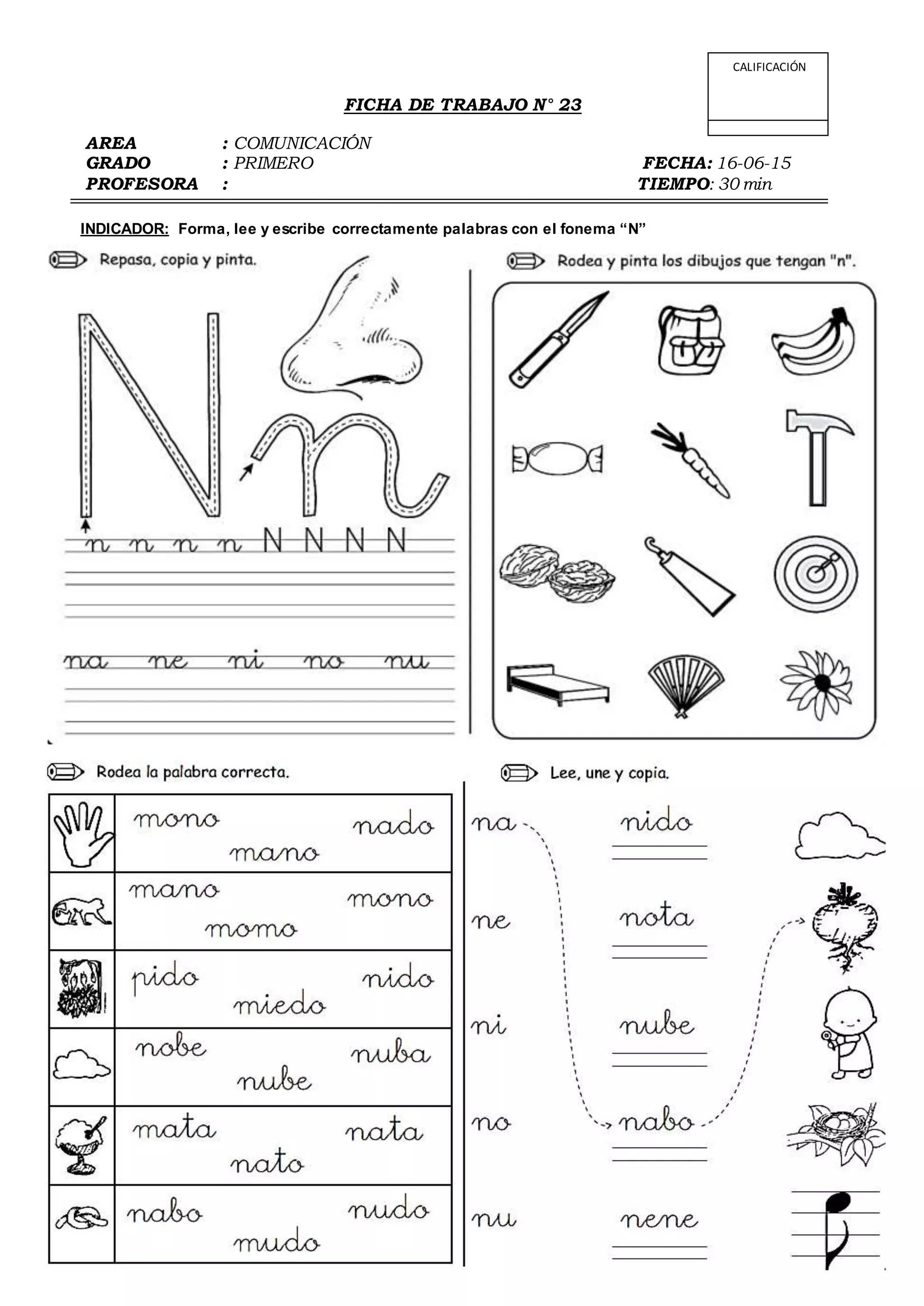 Ficha Comunicación- Letra N | DOCX