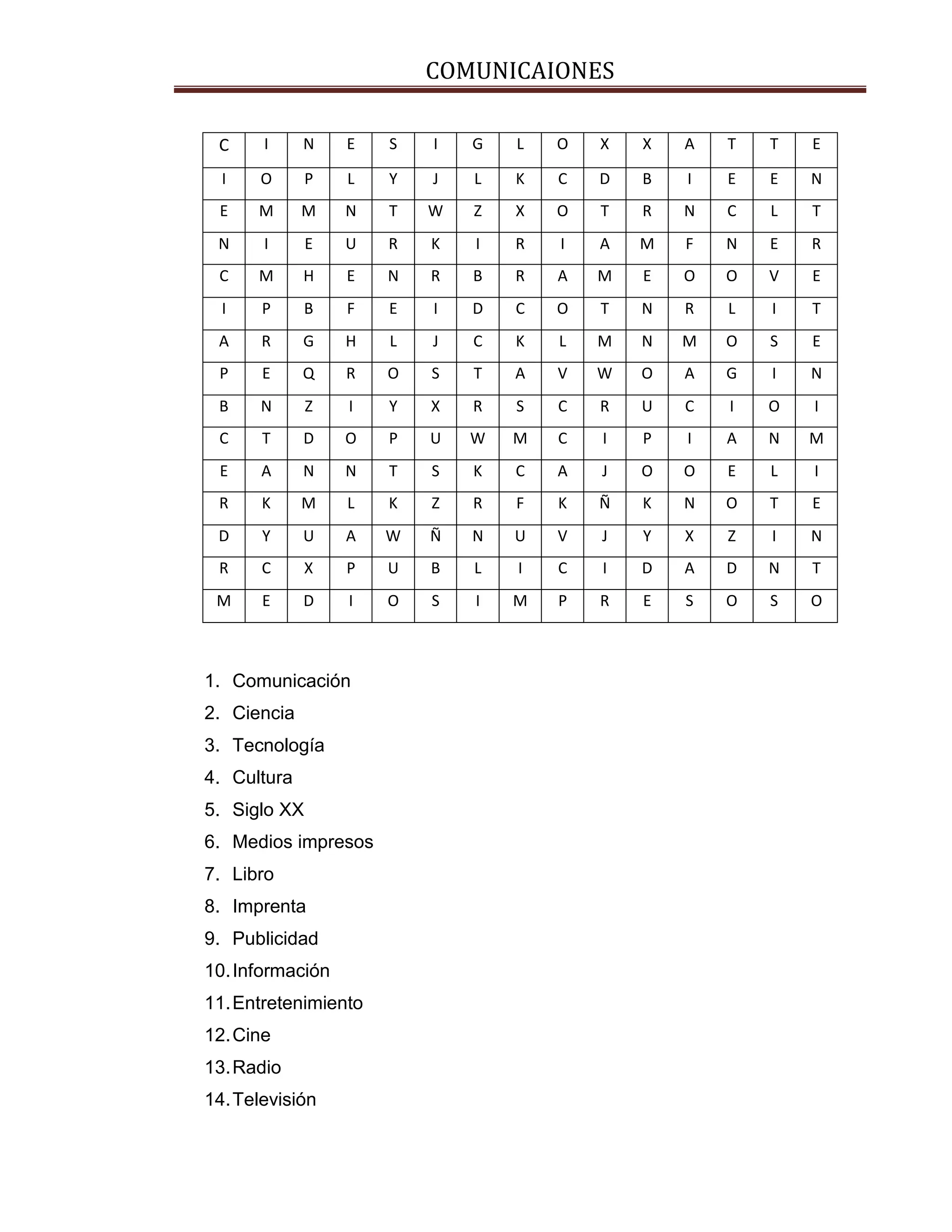 Comunicaciones SOPA DE LETRAS | DOCX