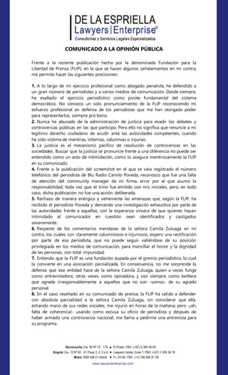 Comunicado a la opinión pública en respuesta a la FLIP | DOCX