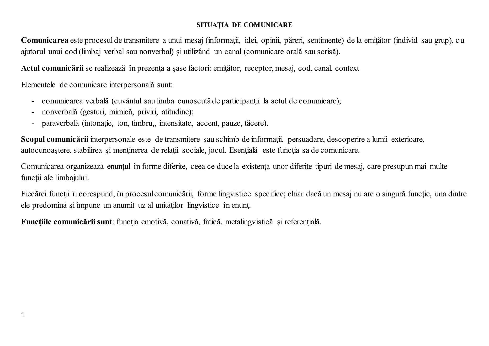 Comunicarea factorii si functiile comunicarii | DOCX