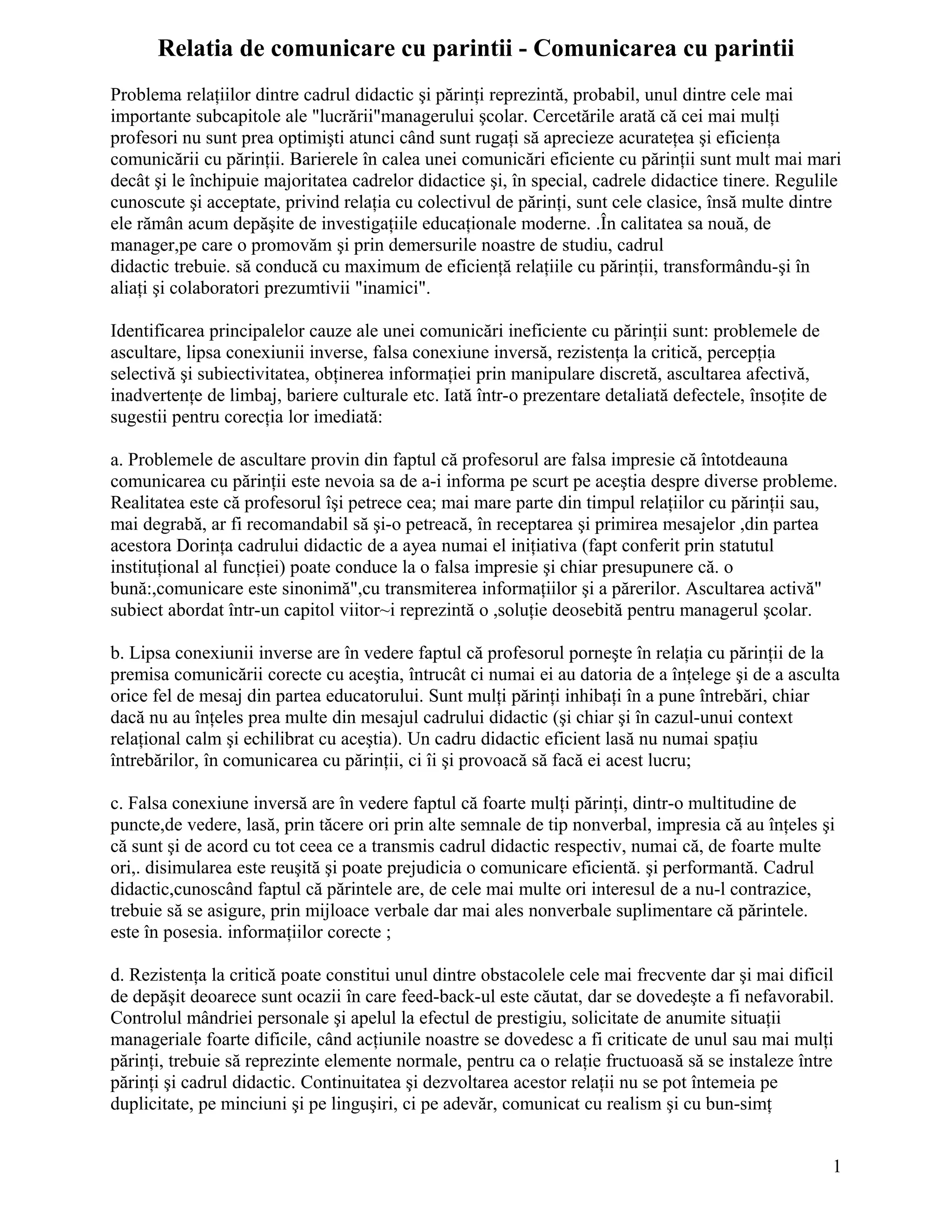 Comunicarea cu parintii | DOC