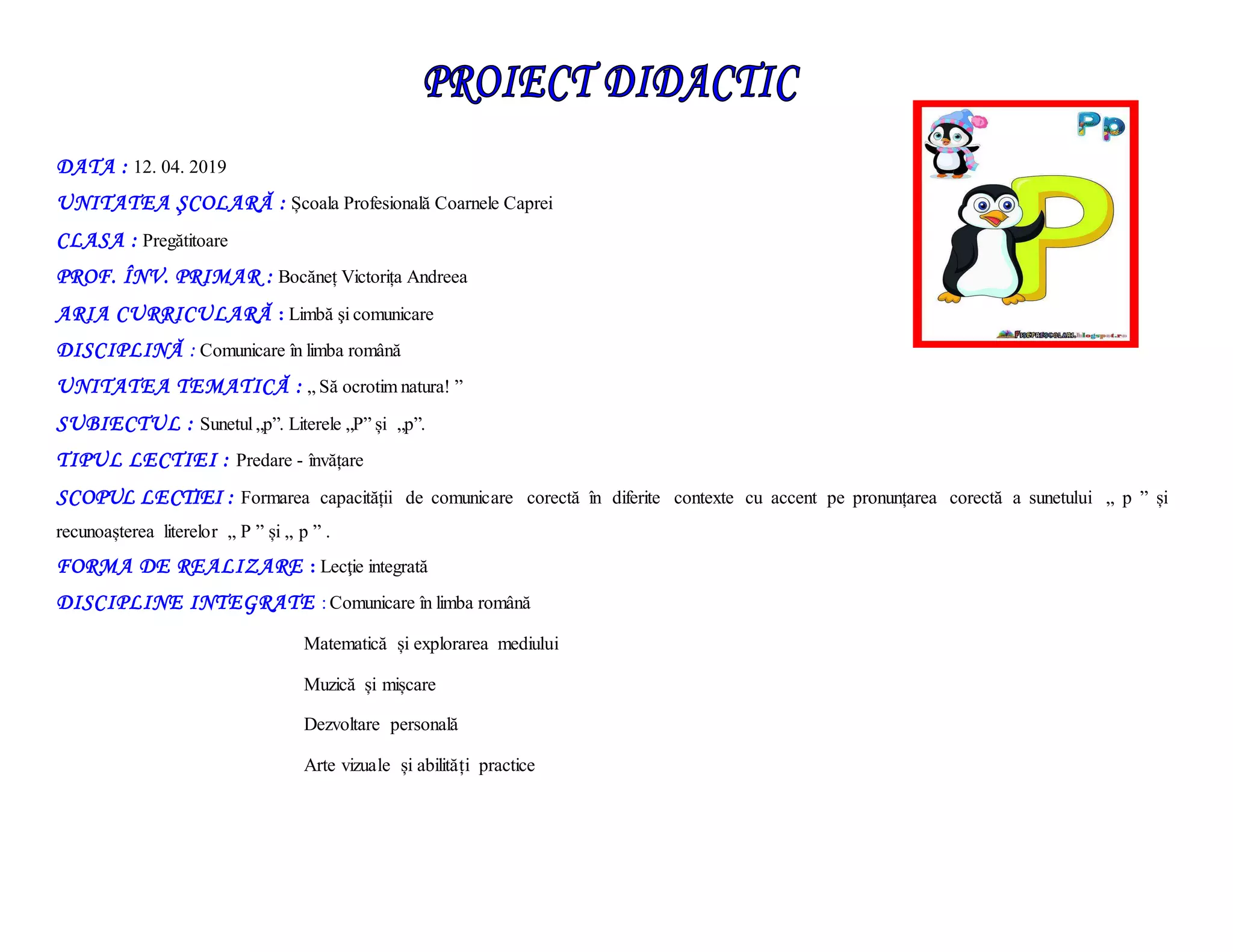 Comunicare in limba romana proiect didactic | DOCX