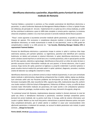 Identificarea electronica a pacientilor, disponibila pentru furnizorii ...