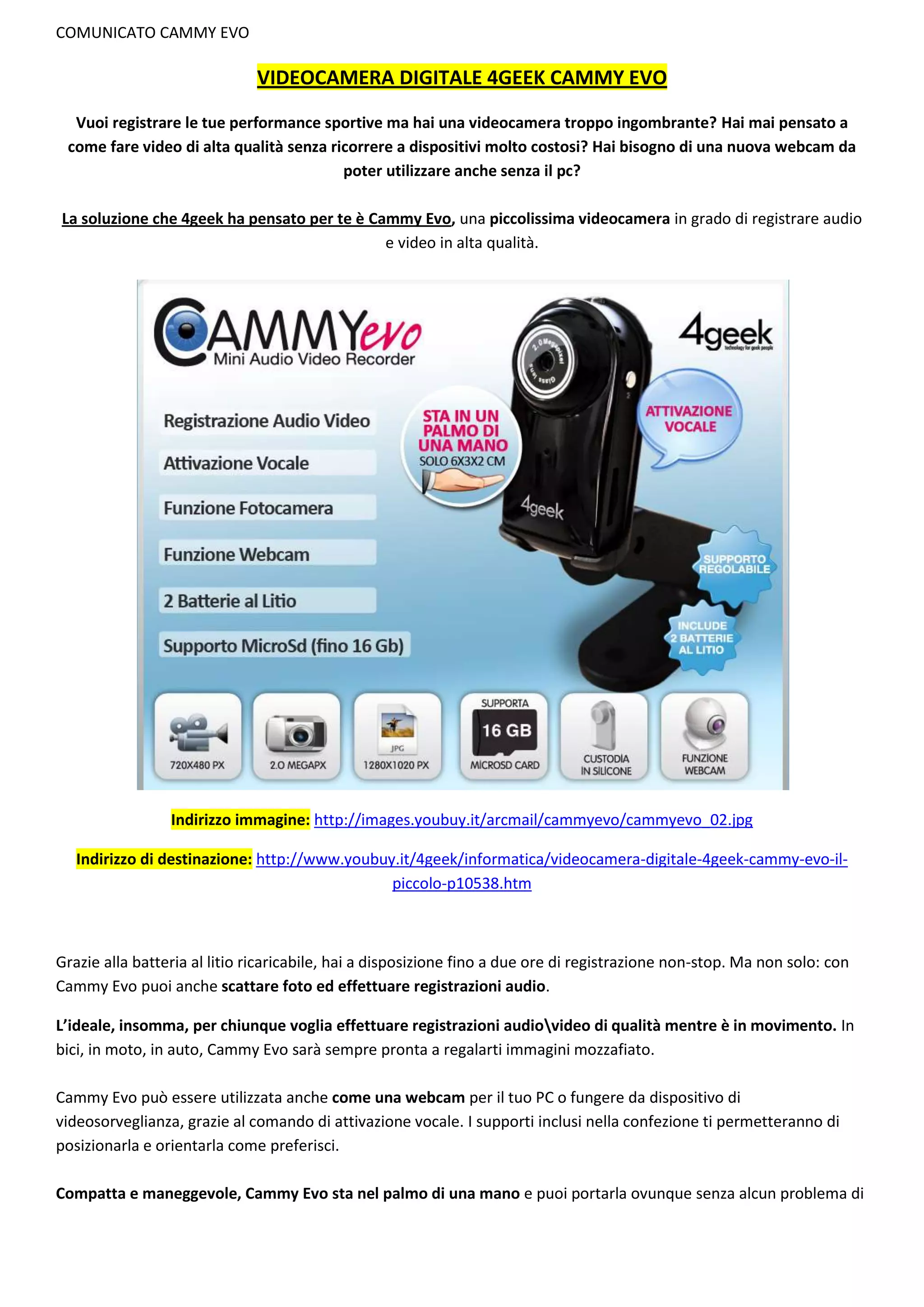 Comunicato cammy evo | DOCX