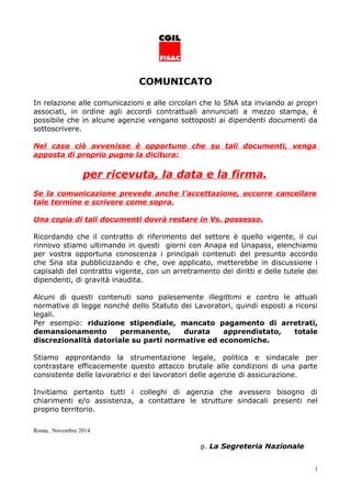 Comunicato CCNL farlocco dello SNA | PDF