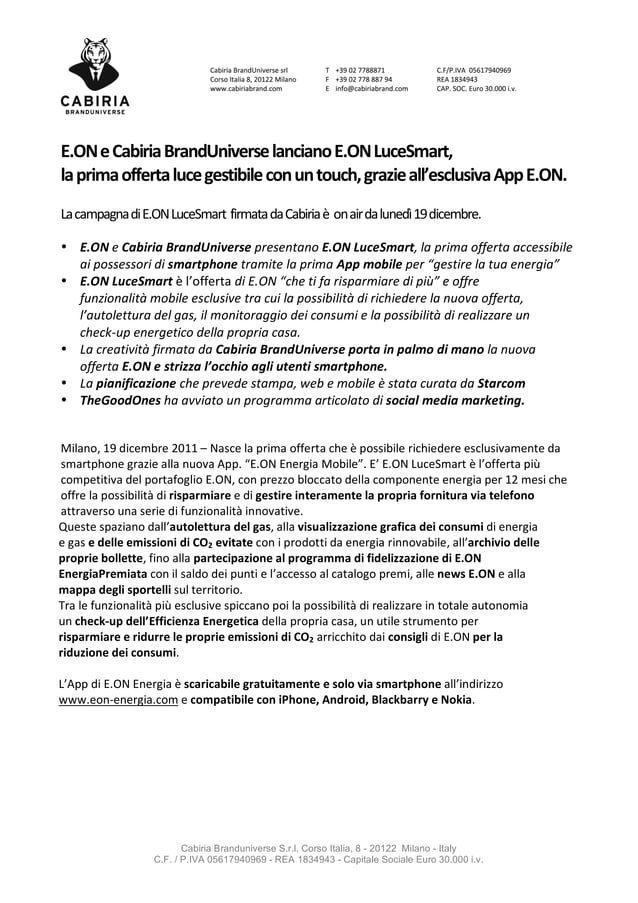Comunicato Eon Luce Smart Camp