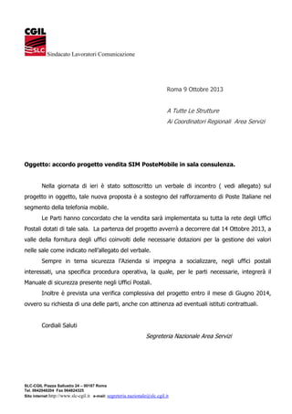 Comunicato slc accordo progetto vendita sim poste mobile | PDF ...
