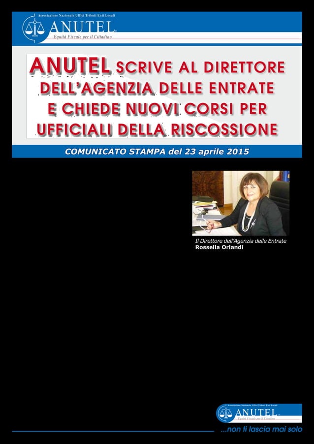Anutel scrive al Direttore dell'Agenzia delle Entrate e chiede nuovi ...