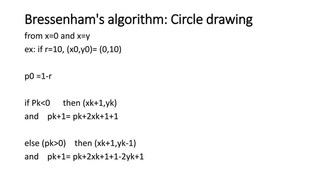Comuter graphics bresenhams circle drawing algorithm | PPTX