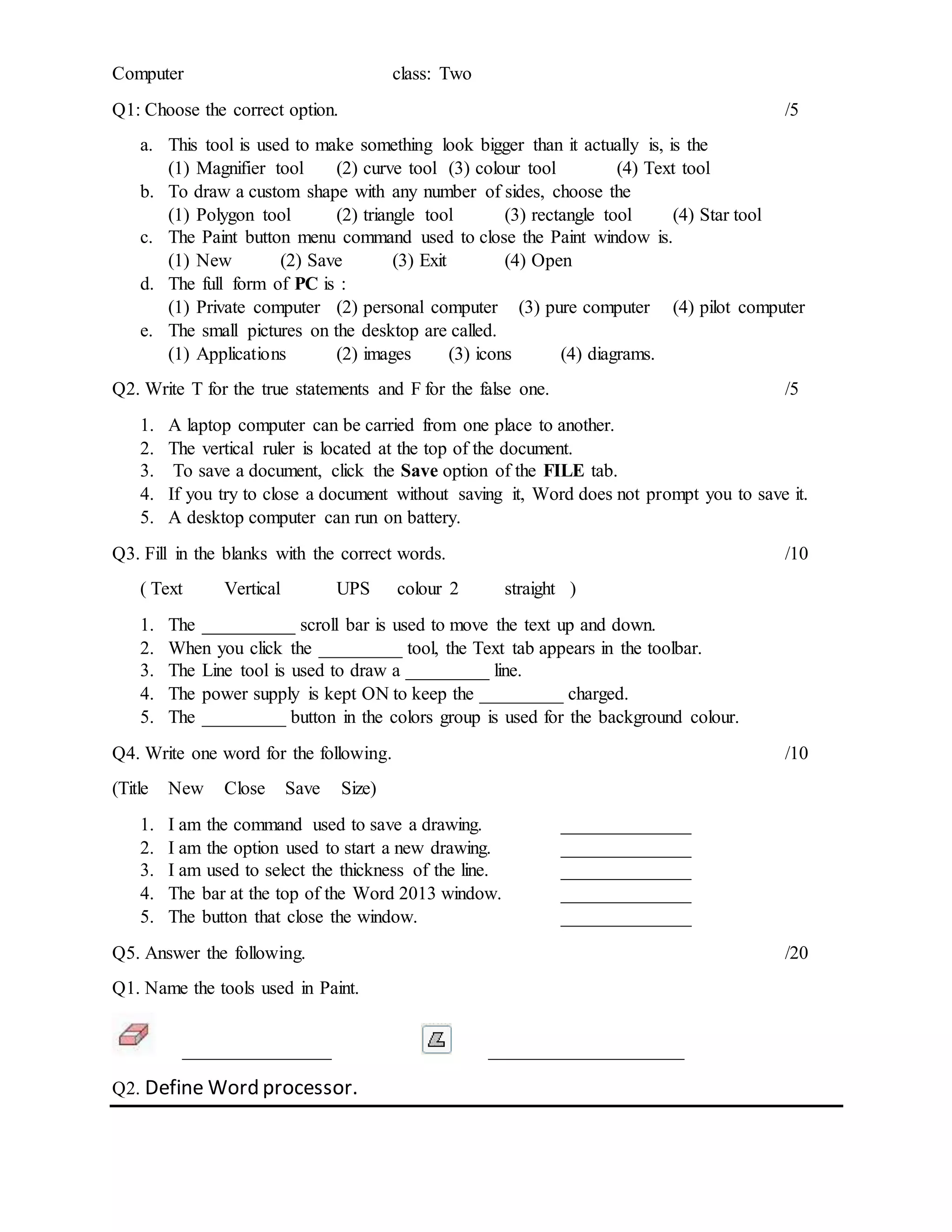 grade 2 worksheet | DOCX