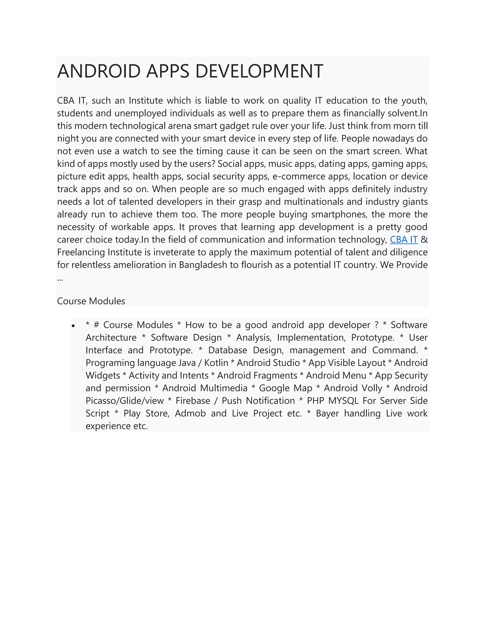 ANDROID APPS DEVELOPMENT | PDF