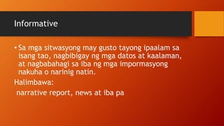 Conative, informative at labeling na gamit ng Wika | PPTX