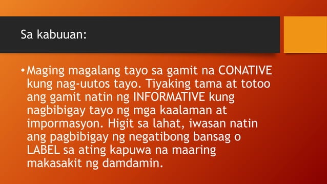 Conative, informative at labeling na gamit ng Wika | PPTX