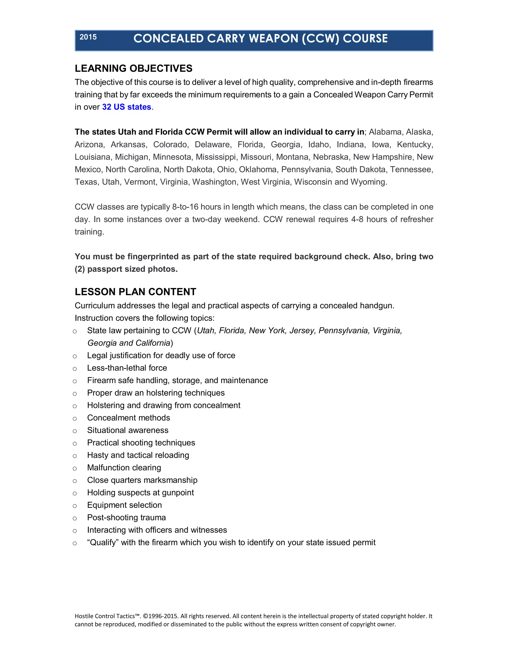 Concealed Carry Weapon (CCW) Course | PDF