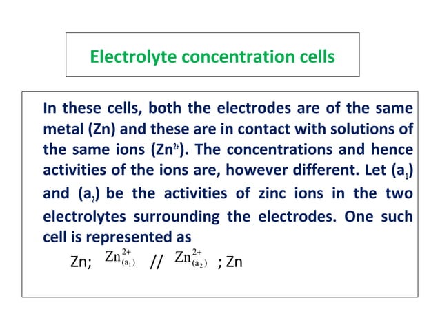 Concentration cells | PPT | Chemistry | Science