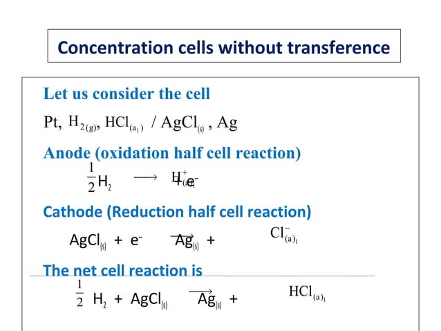 Concentration cells | PPT | Chemistry | Science