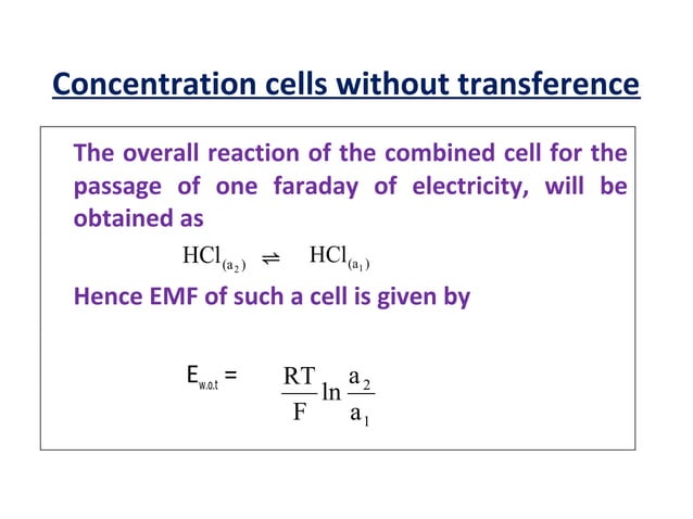 Concentration cells | PPT | Chemistry | Science