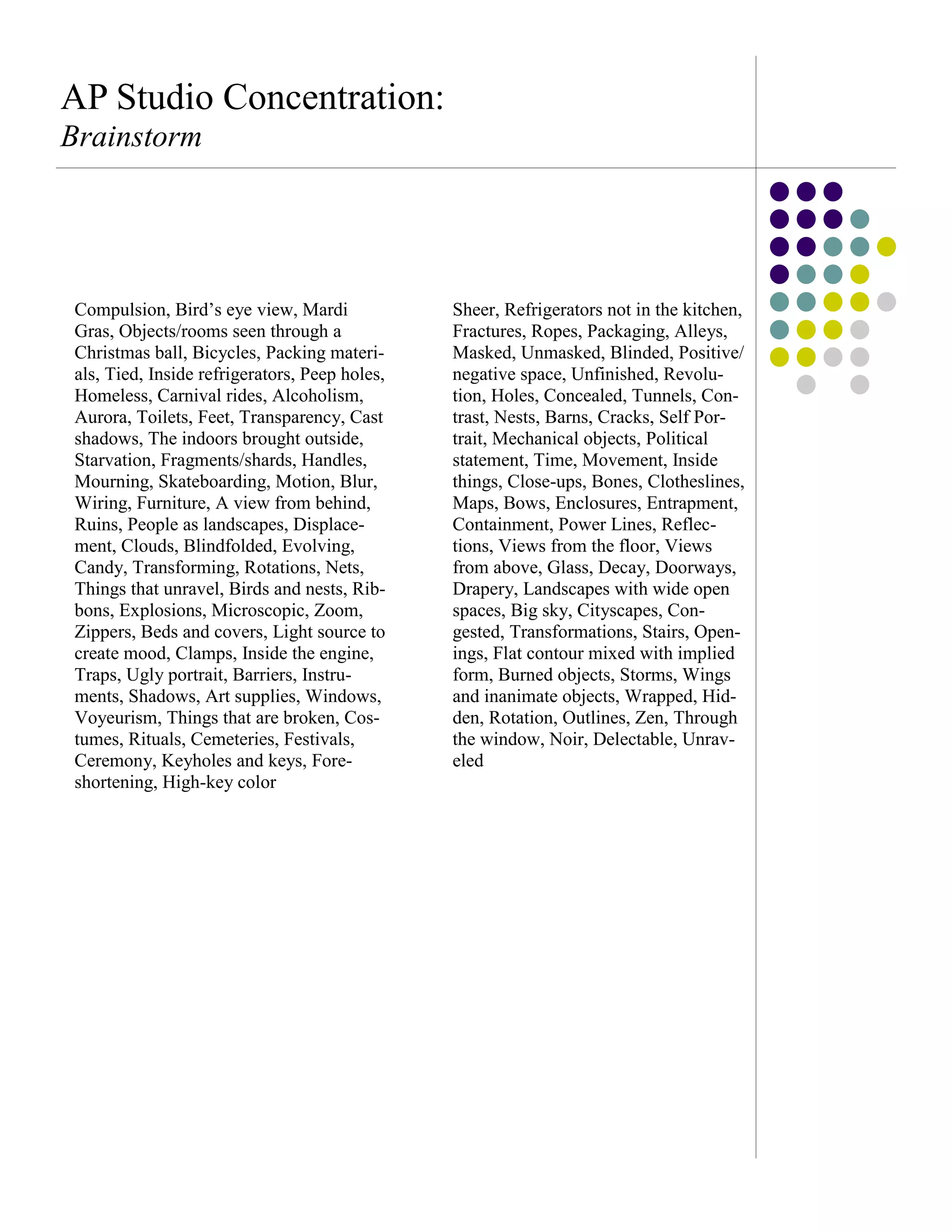 AP Concentration Brainstorming | PDF