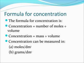 Moles and concentration of solutions | PPT