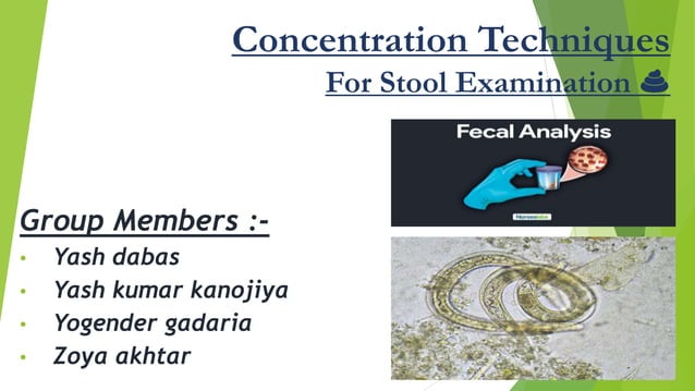 Concentration Techniques for stool examination .pptx | Digestive Disorders | Diseases and Conditions