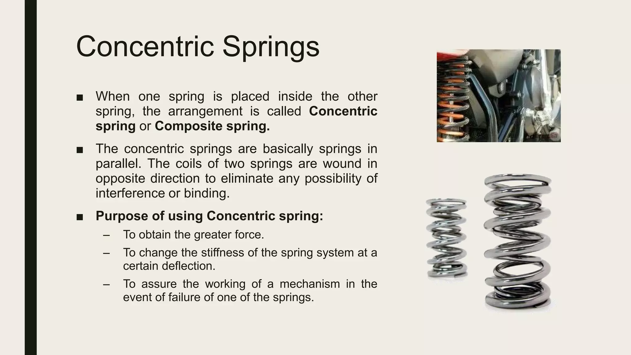 Concentric springs, surge phenomenon in spring, helical torsion, spiral ...