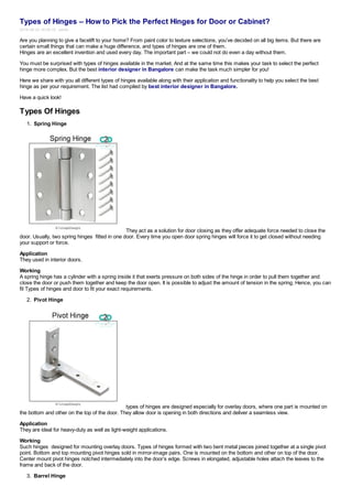 TYPES OF HINGES – HOW TO PICK THE PERFECT HINGES FOR DOOR OR CABINET? | PDF