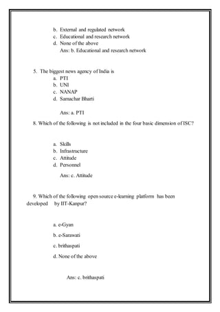 Concept and importance of ict in education ... mcq | DOCX