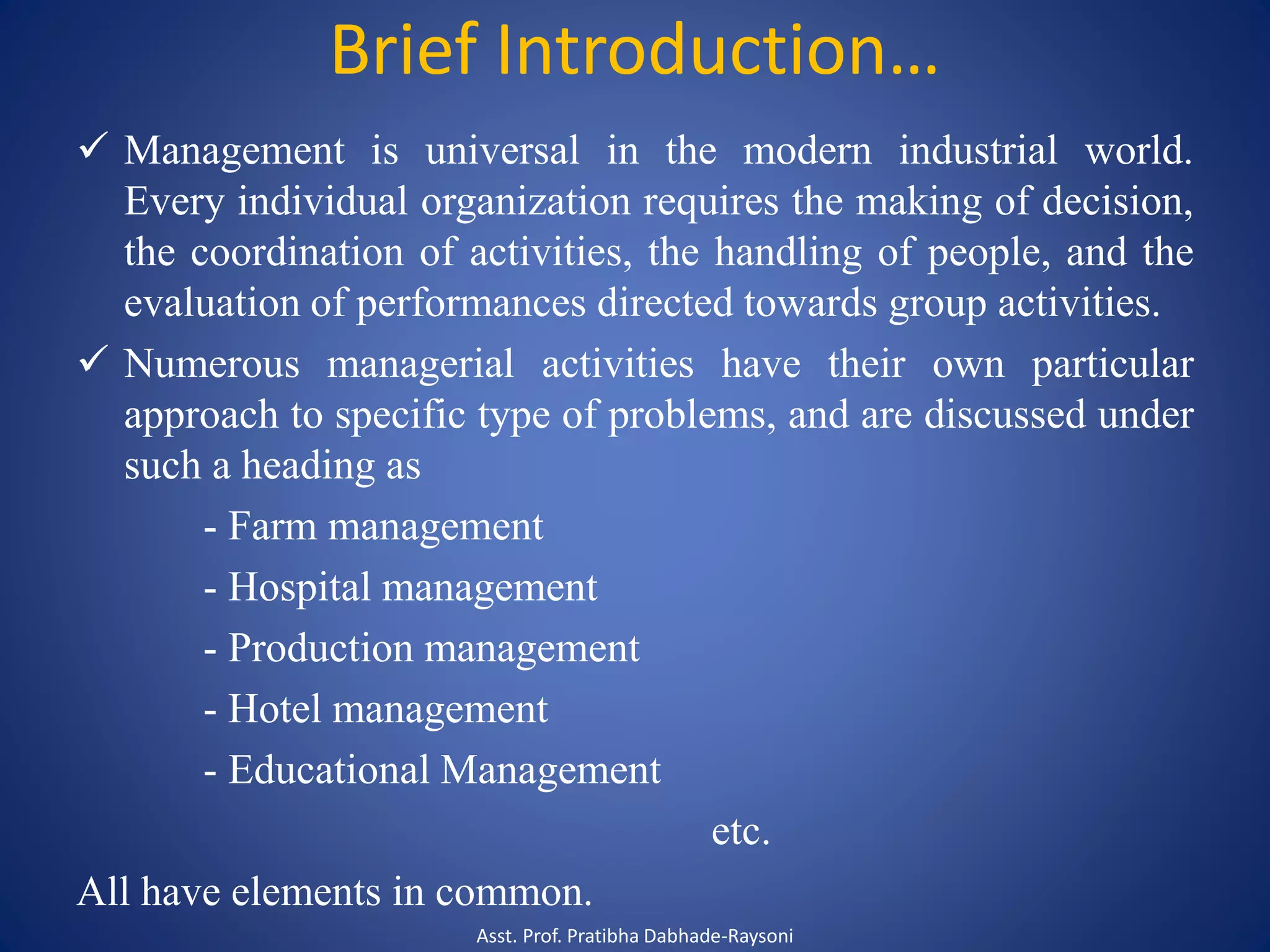 Concept, Meaning and Definitions of Management by Asst. Prof Pratibha ...