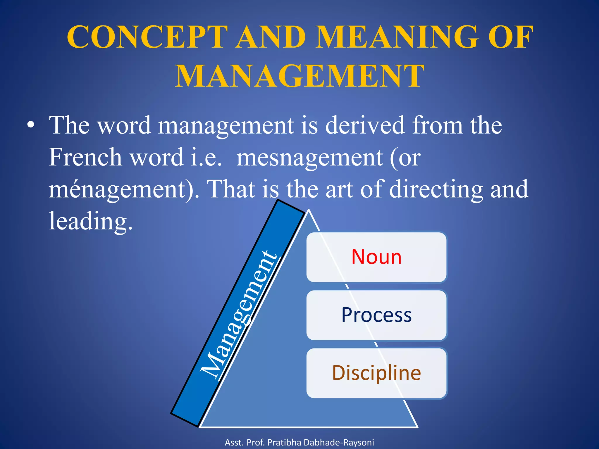 Concept, Meaning and Definitions of Management by Asst. Prof Pratibha ...