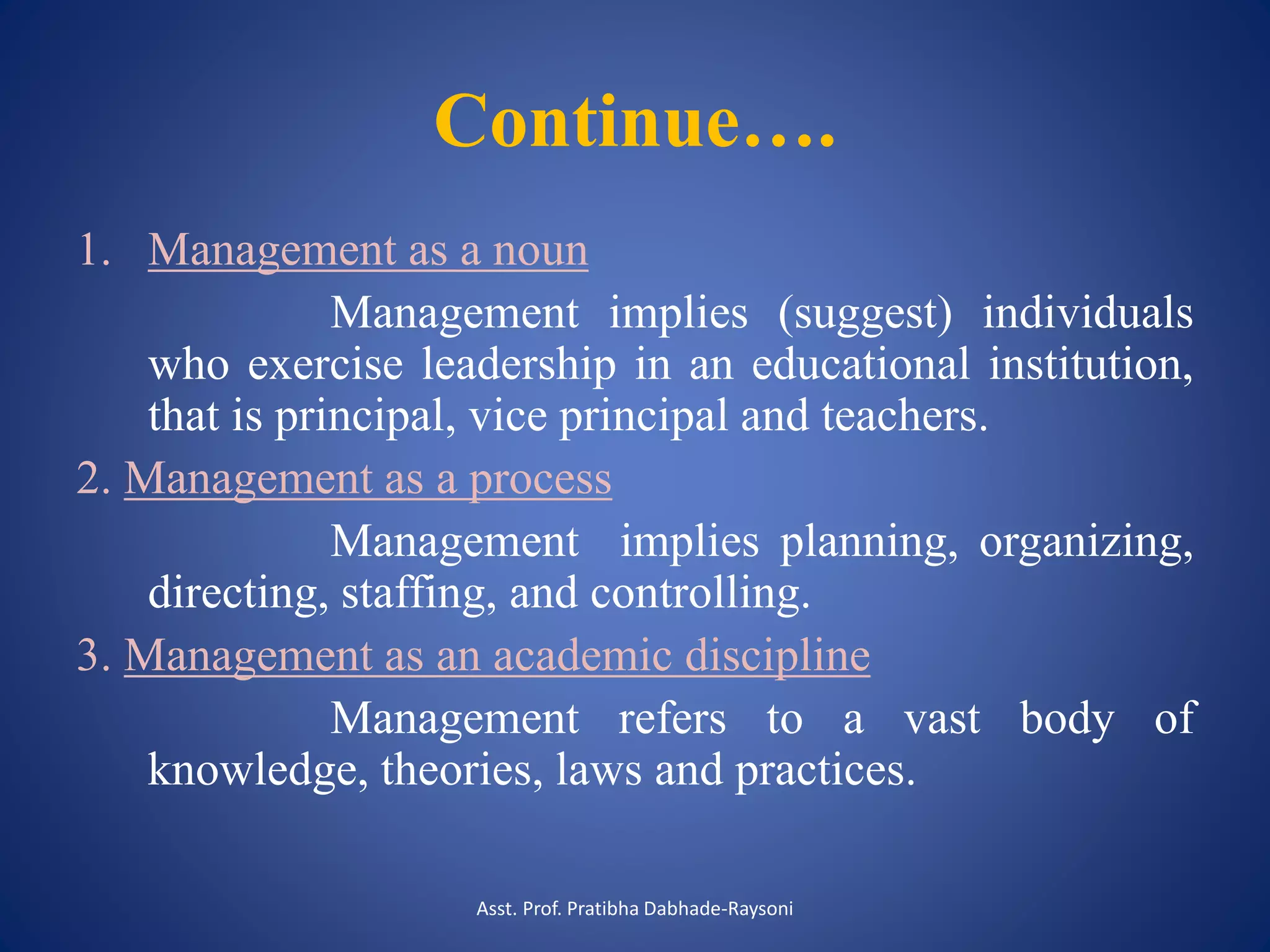 Concept, Meaning and Definitions of Management by Asst. Prof Pratibha ...