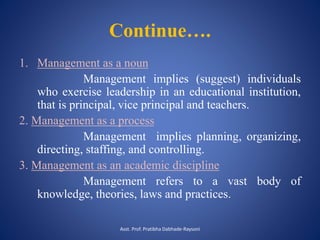 Concept, Meaning and Definitions of Management by Asst. Prof Pratibha ...