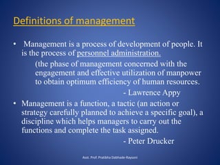 Concept, Meaning and Definitions of Management by Asst. Prof Pratibha ...