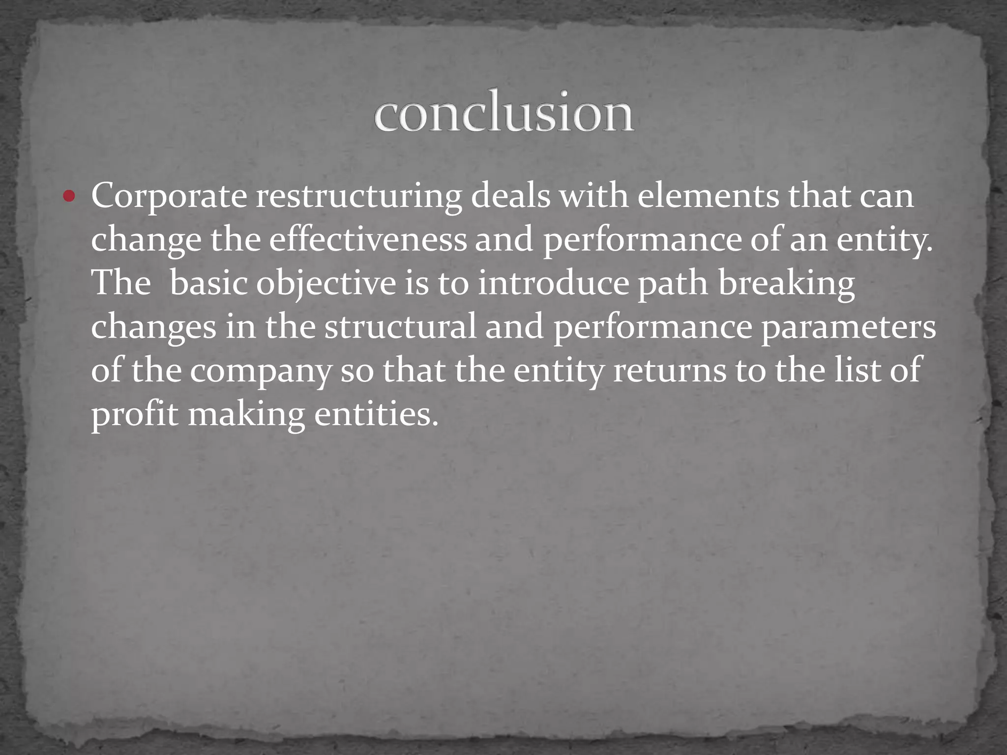 Concept and reasons of corporate restructuring | PPTX