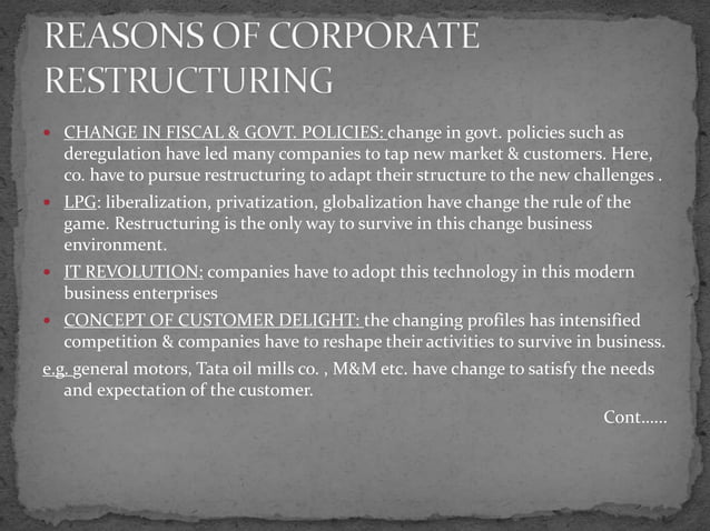 Concept and reasons of corporate restructuring | PPTX | Business ...
