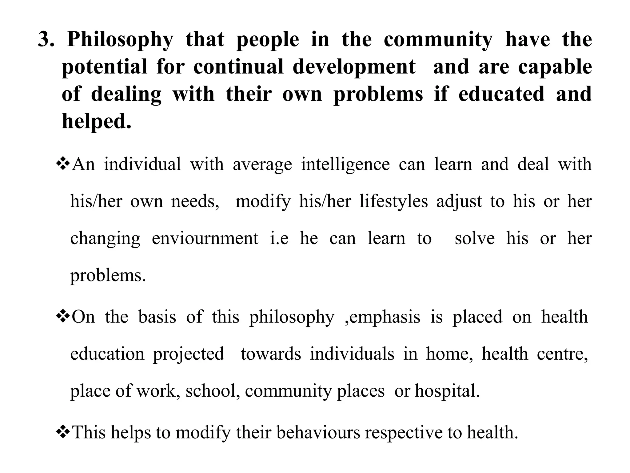 CONCEPT, OBJECTIVES ,SCOPE, PRINCIPLES, Philosophy OF COMMUNITY HEALTH ...
