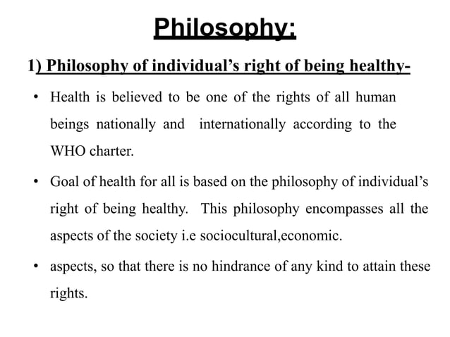 CONCEPT, OBJECTIVES ,SCOPE, PRINCIPLES, Philosophy OF COMMUNITY HEALTH ...